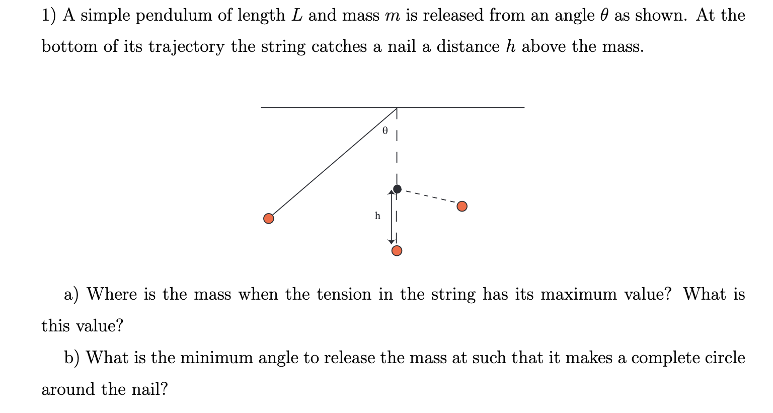 Solved A simple pendulum of length L ﻿and mass m ﻿is | Chegg.com