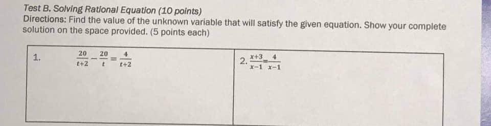 Solved Test B. Solving Rational Equation ( 10 points) | Chegg.com Solved Test B. Solving Rational Equation ( 10 points) | Chegg.com
