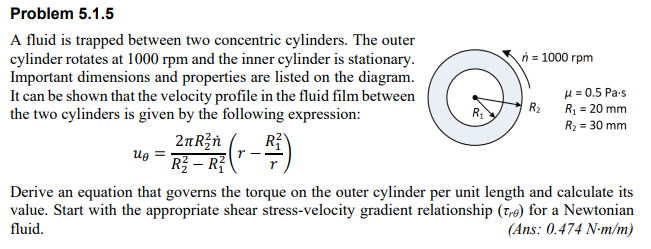 Solved A fluid is trapped between two concentric cylinders. | Chegg.com