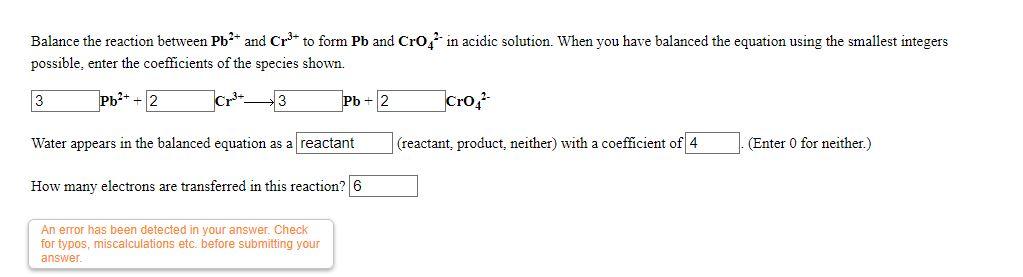 Solved Balance the reaction between Pb2+ and Crot to form Pb | Chegg.com