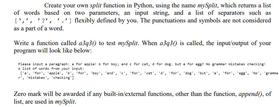 Solved The list of separators = [' , ', ' ? ', ' . ', ' ! ', | Chegg.com