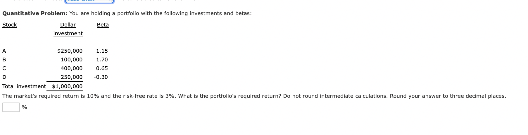 Solved Quantitative Problem: You are holding a portfolio | Chegg.com