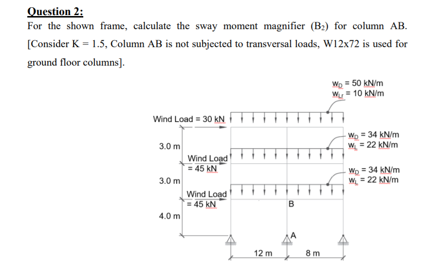 Question 2: For the shown frame, calculate the sway | Chegg.com