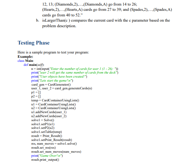 Solved The War Card Game Two players are playing a card game | Chegg.com