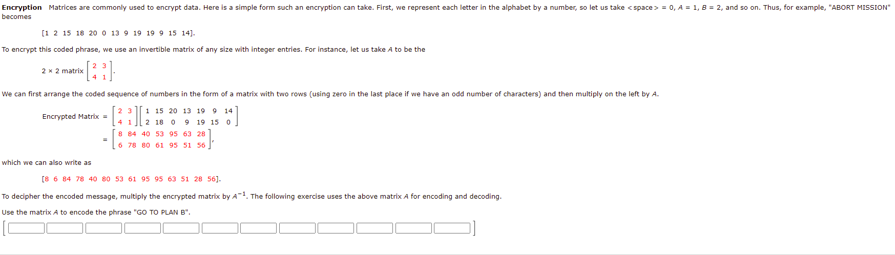 Solved Encryption Matrices are commonly used to encrypt | Chegg.com