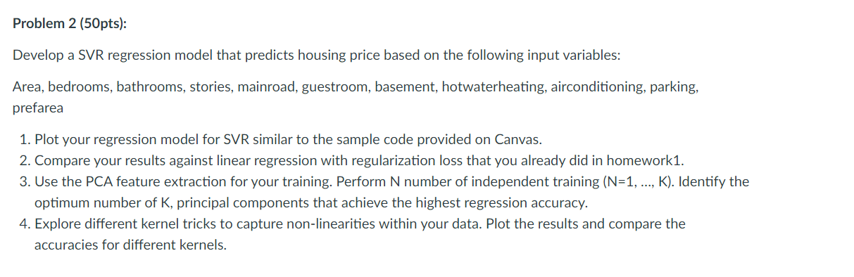 Problem 2 50pts Develop A Svr Regression Model 
