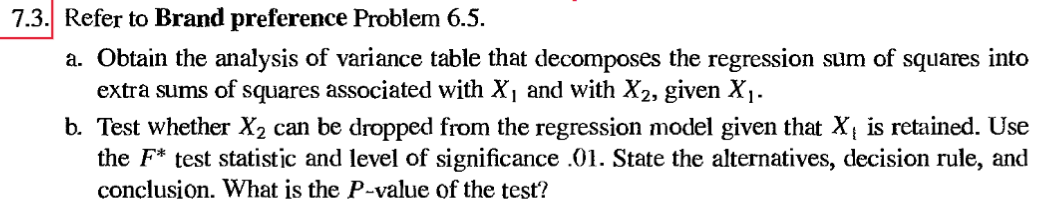 7.3. Refer to Brand preference Problem 6.5. a. Obtain | Chegg.com