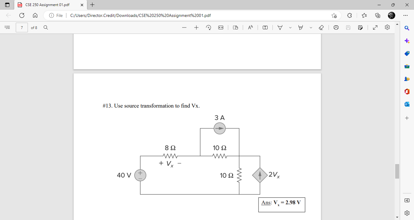 Solved \#13. Use source transformation to find Vx. Ans: | Chegg.com