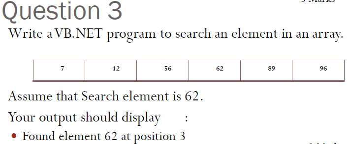 Solved Question 3 Write a VB.NET program to search an | Chegg.com