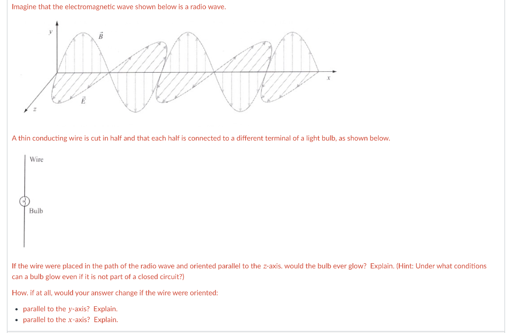 Solved Imagine that the electromagnetic wave shown below is | Chegg.com