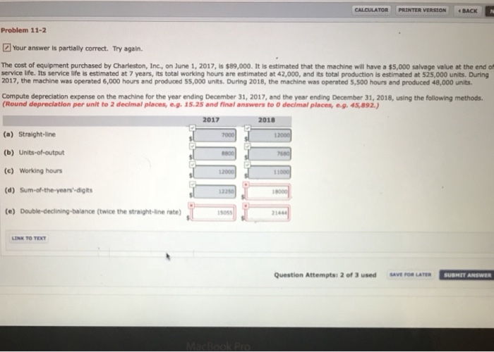 Solved CALCULATOR PRINTER VERSION BACK Problem 11-2 回Your | Chegg.com