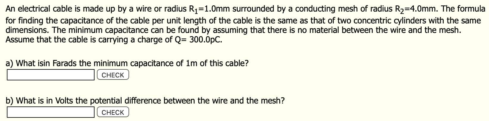 Solved An electrical cable is made up by a wire or radius | Chegg.com