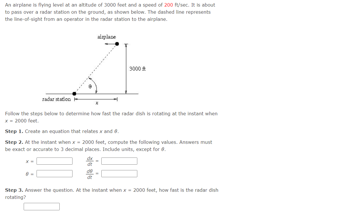 Solved An airplane is flying level at an altitude of 3000 | Chegg.com