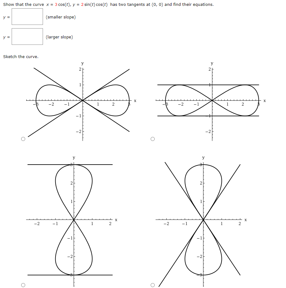Solved Show that the curve x = 3 cos(t), y = 2 sin(t) cos(t) | Chegg.com