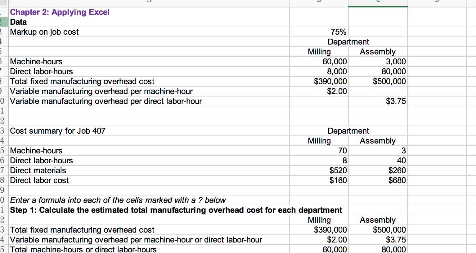 Solved Chapter 2: Applying Excel Data B Markup on job cost 5 | Chegg.com