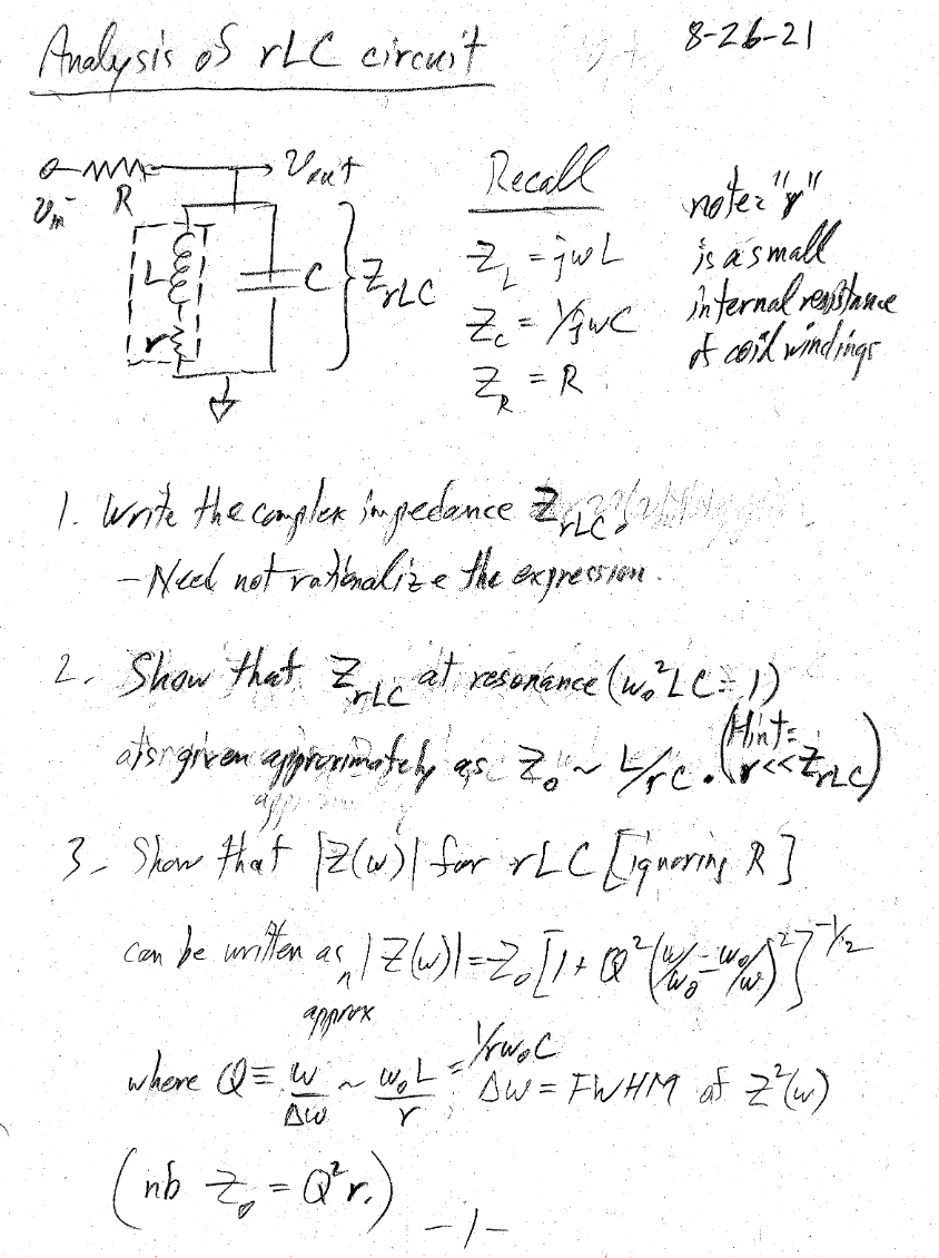 Analysis of rLC ﻿circuitRecallnoter "y"ZL=jωL ﻿is | Chegg.com