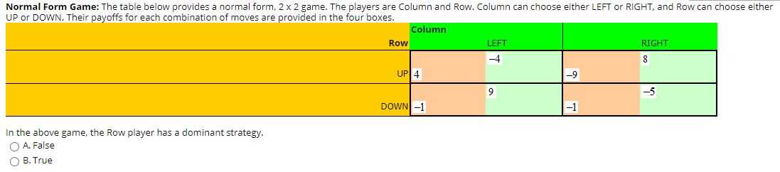 Solved Normal Form Game: The table below provides a normal | Chegg.com