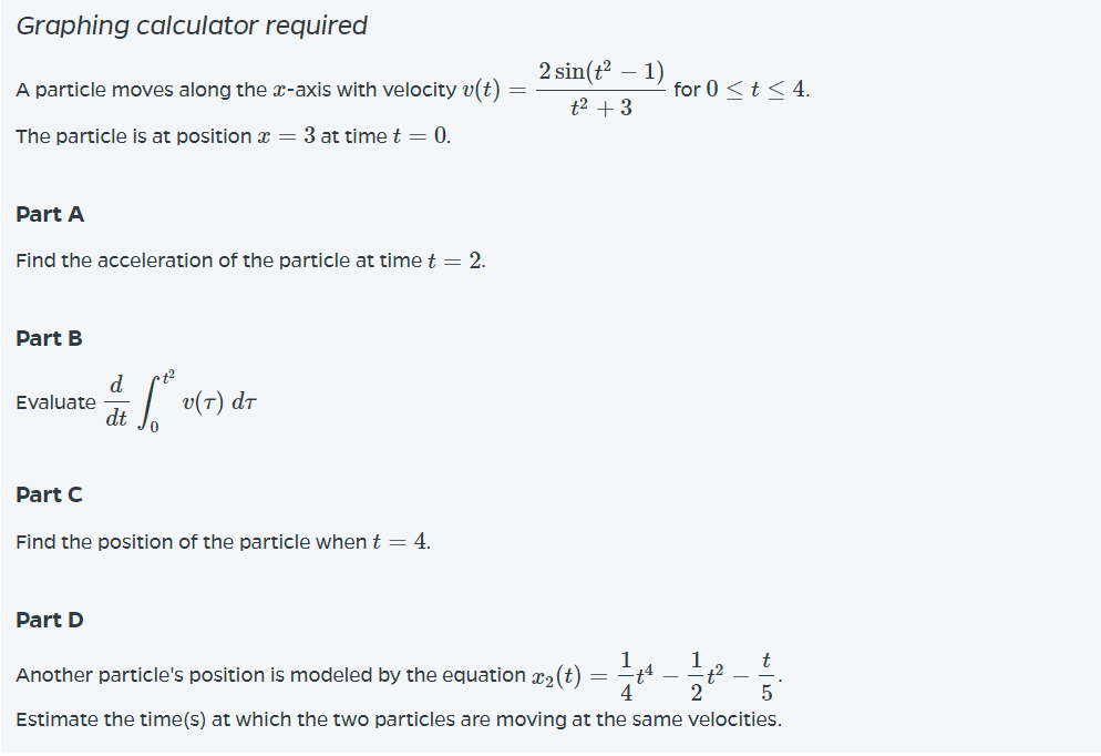 Solved Graphing calculator required A particle moves along | Chegg.com