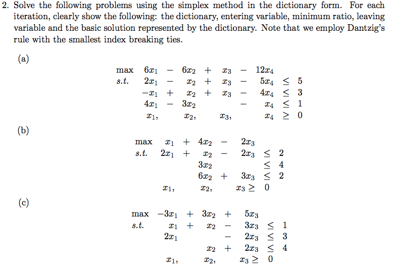 Solved 2. Solve the following problems using the simplex | Chegg.com