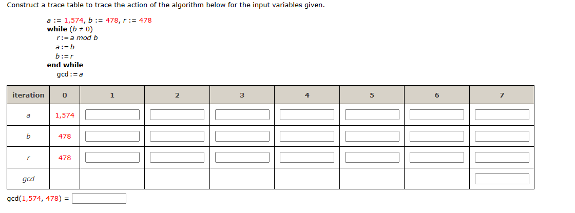 Solved Construct a trace table to trace the action of the | Chegg.com