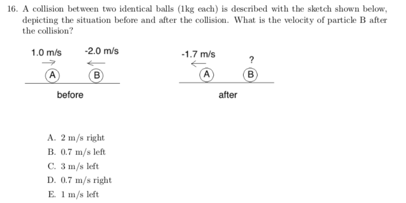 Solved 16. A collision between two identical balls (1kg | Chegg.com