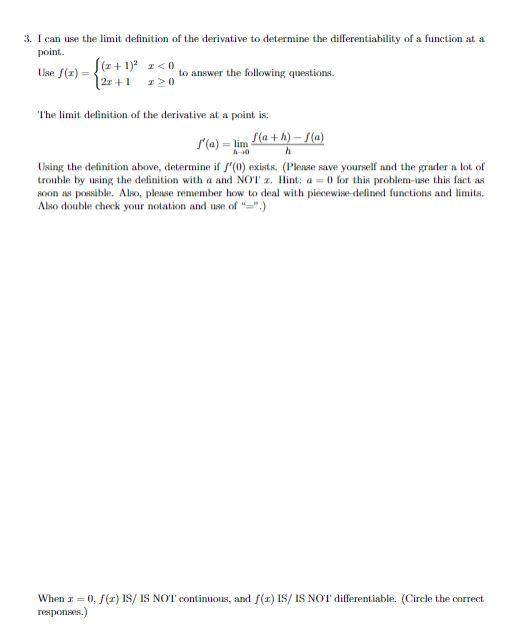 Solved 3. I can use the limit definition of the derivative | Chegg.com