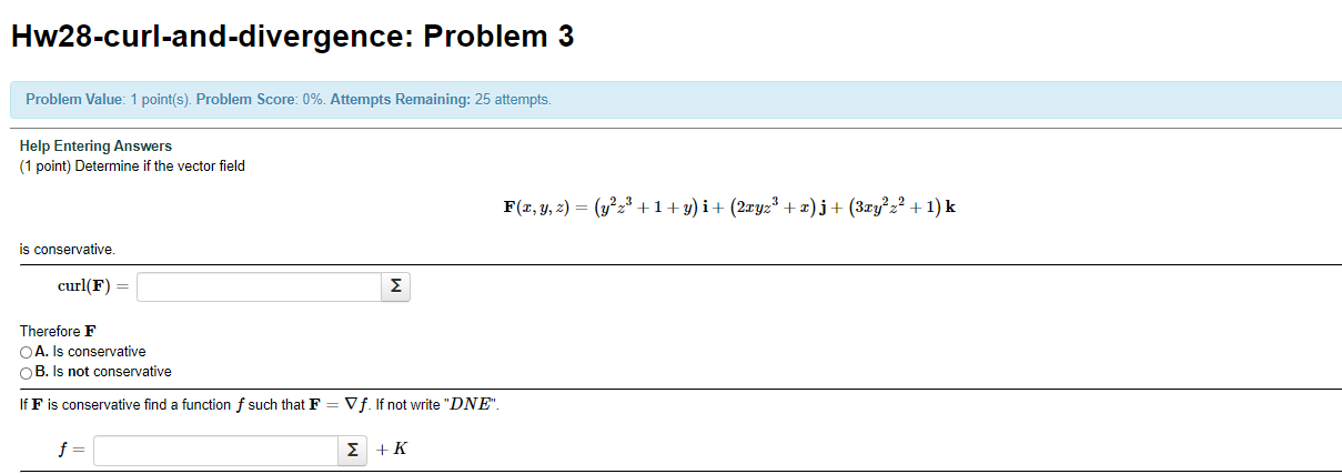 Solved Hw28 Curl And Divergence Problem 3 Problem Value 1 6340