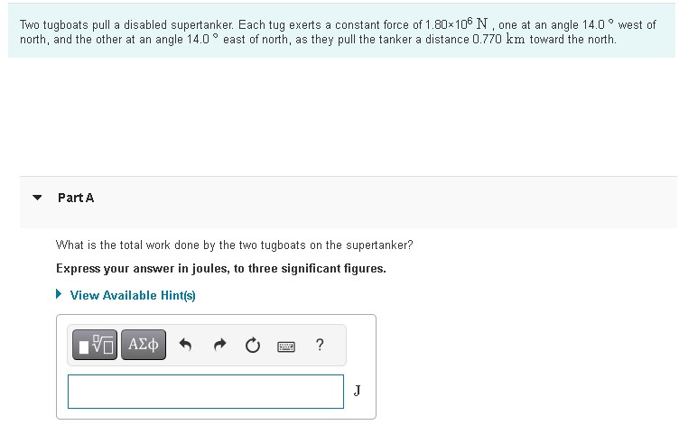 Solved Two tugboats pull a disabled supertanker. Each tug | Chegg.com