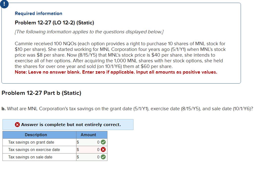 Solved Required information Problem 12-27 (LO 12-2) (Static) | Chegg.com