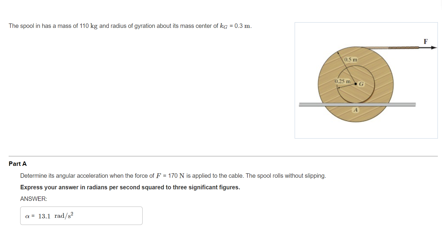 Solved The spool in has a mass of 110 kg and radius of | Chegg.com