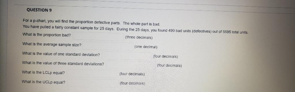 Solved For a p-chart, you will find the proportion defective | Chegg.com