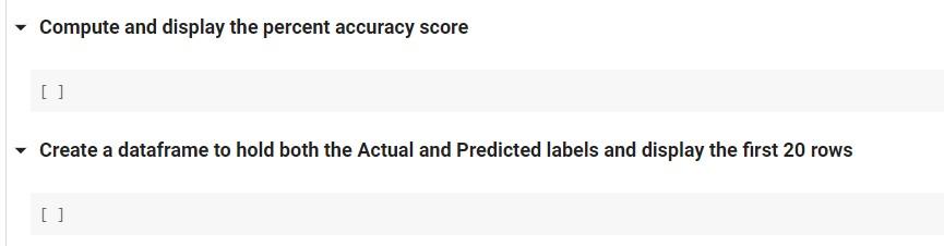 Compute and display the percent accuracy score Create | Chegg.com
