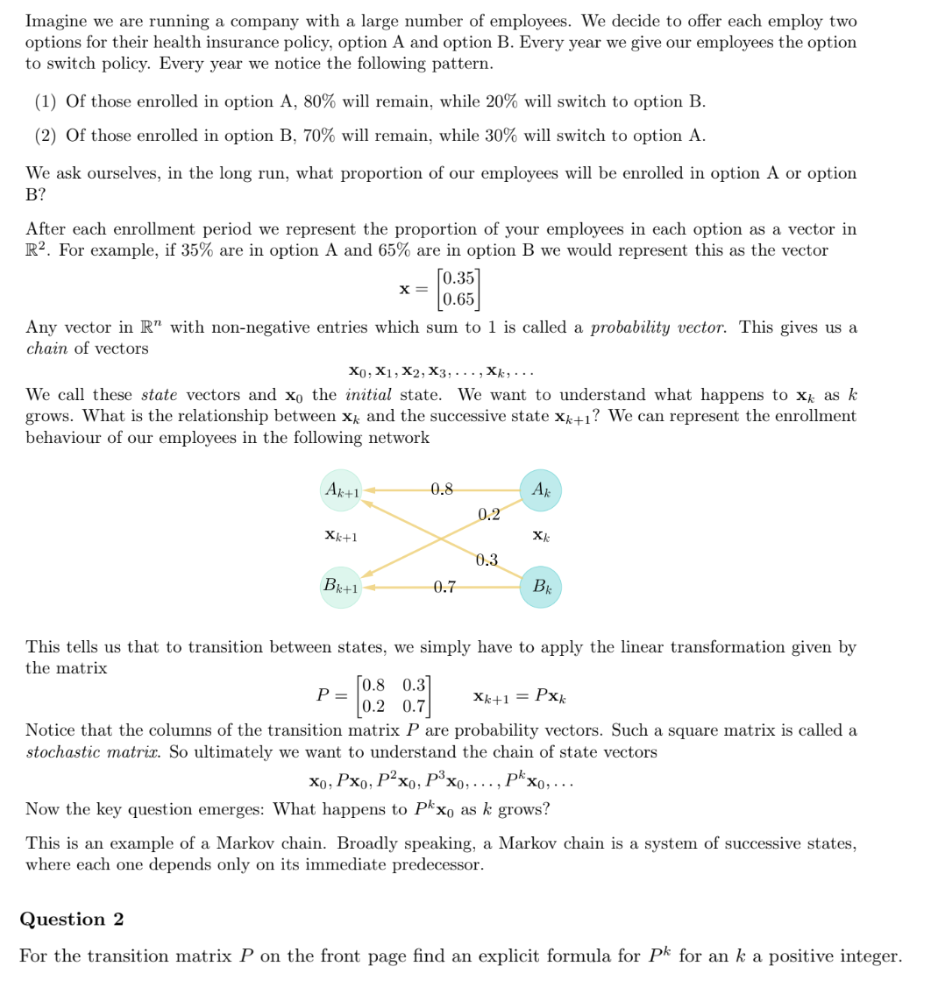 Question 2for The Transition Matrix P ﻿on The Front