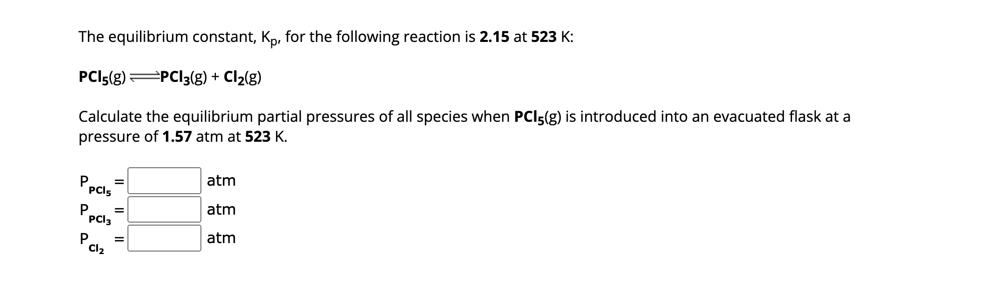 Solved The equilibrium constant, Kp, ﻿for the following | Chegg.com