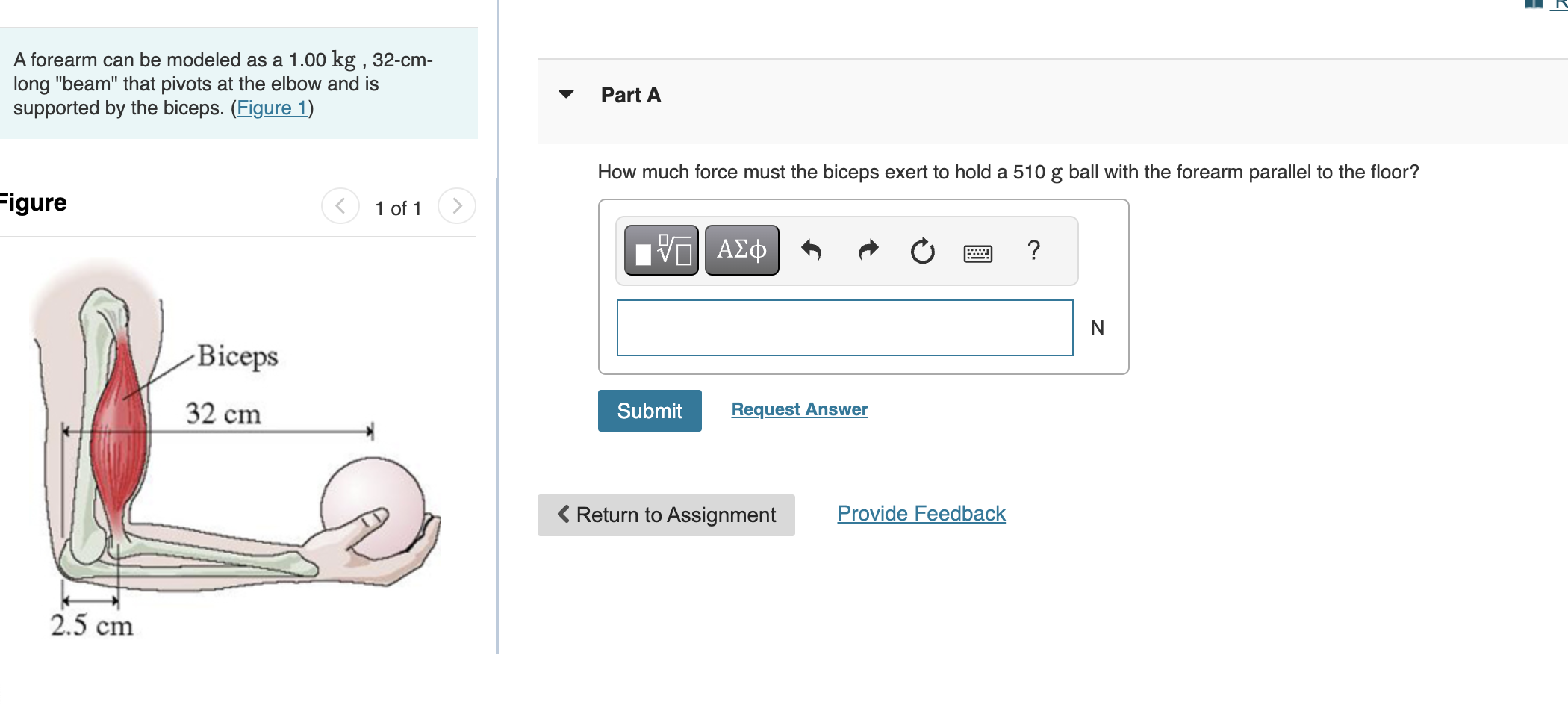 Solved A forearm can be modeled as a 1.00kg,32-cm-long | Chegg.com