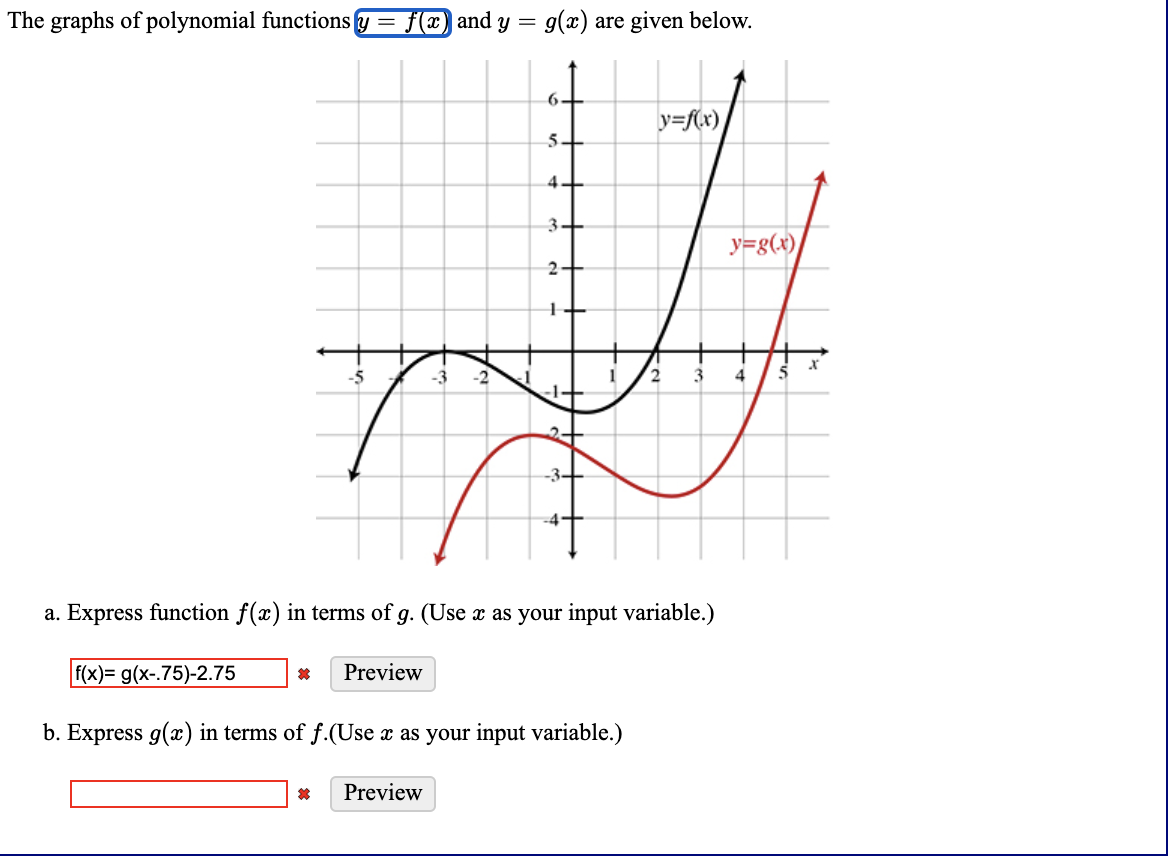Solved The graphs of polynomial functions = f(x) and y = | Chegg.com