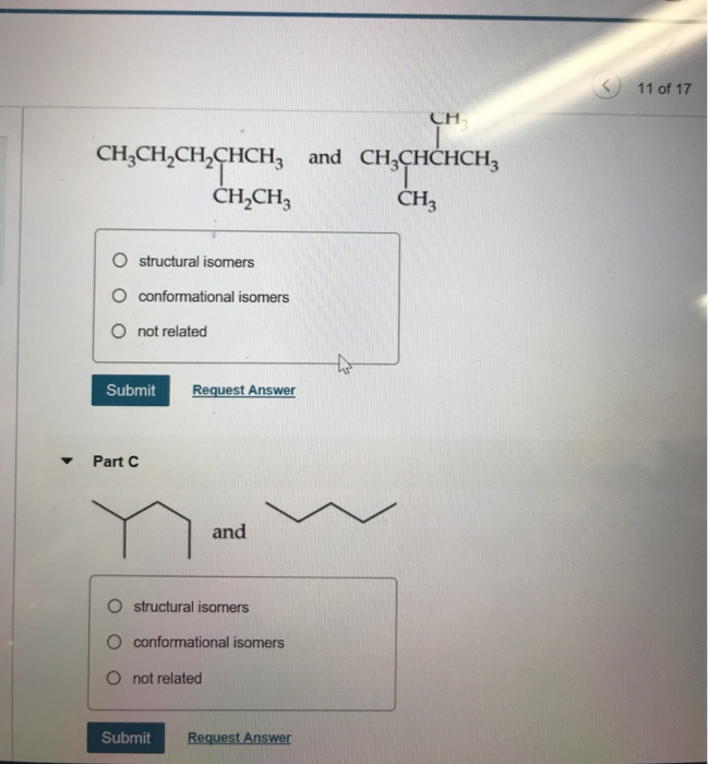 Solved 11 of 17 CH CH,CH2CH,CHCHs and CH,CHČHCH, CH2CH CH3 O | Chegg.com