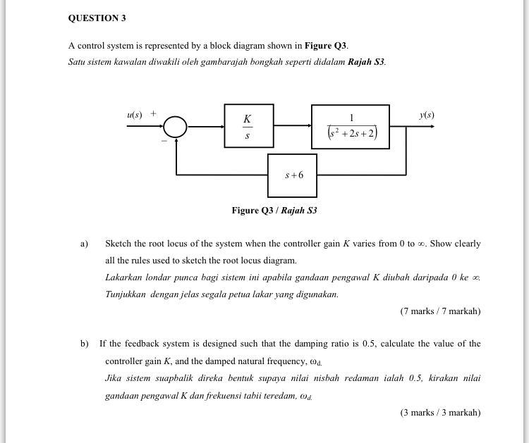 Solved QUESTION 3 A control system is represented by a block | Chegg.com