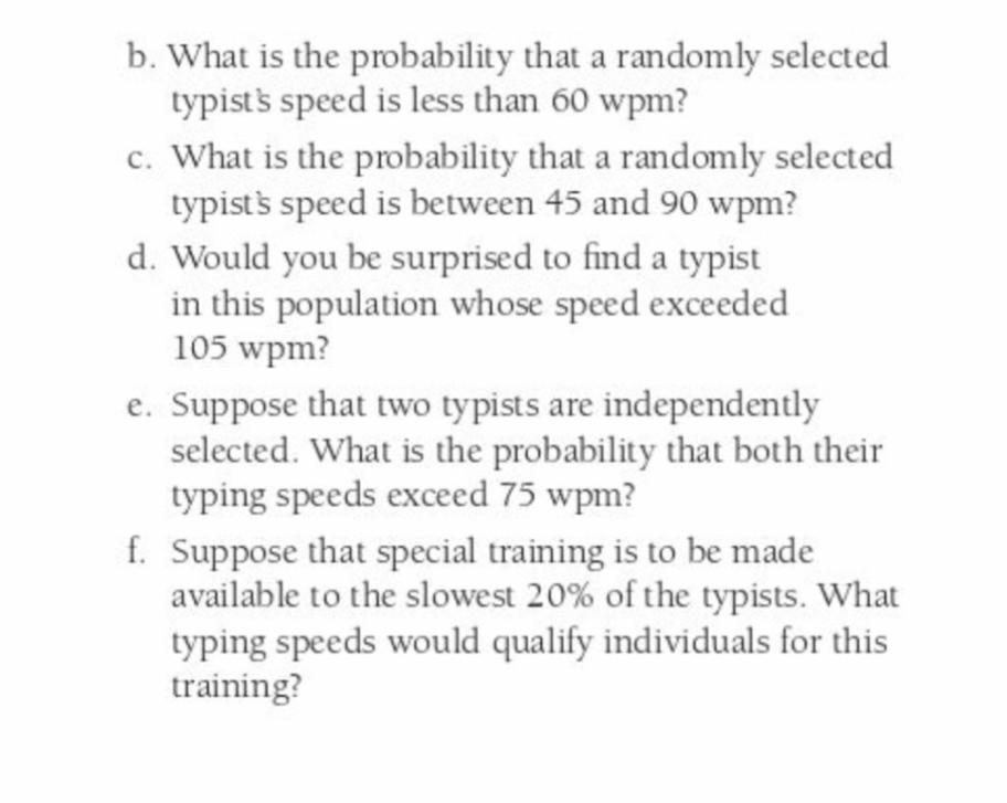 Solved 7.82 Suppose that the distribution of typing speed in | Chegg.com