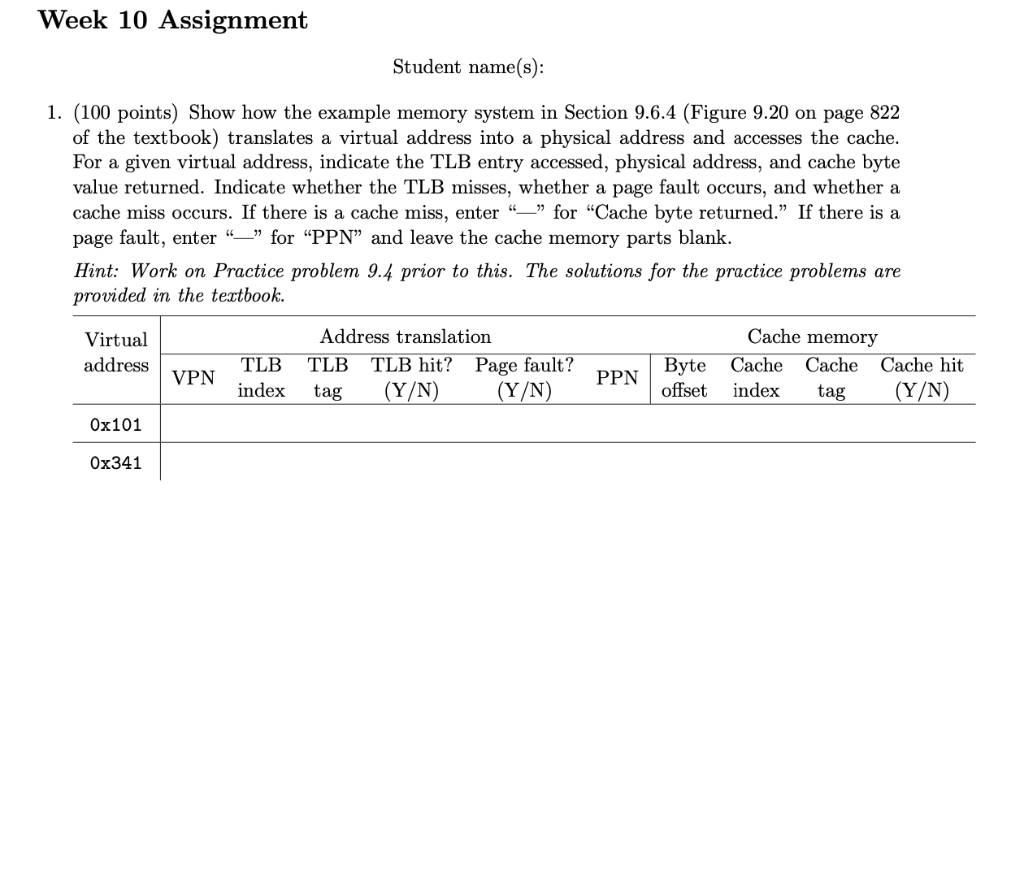 Solved Week 10 Assignment Student name(s): 1. (100 points) | Chegg.com