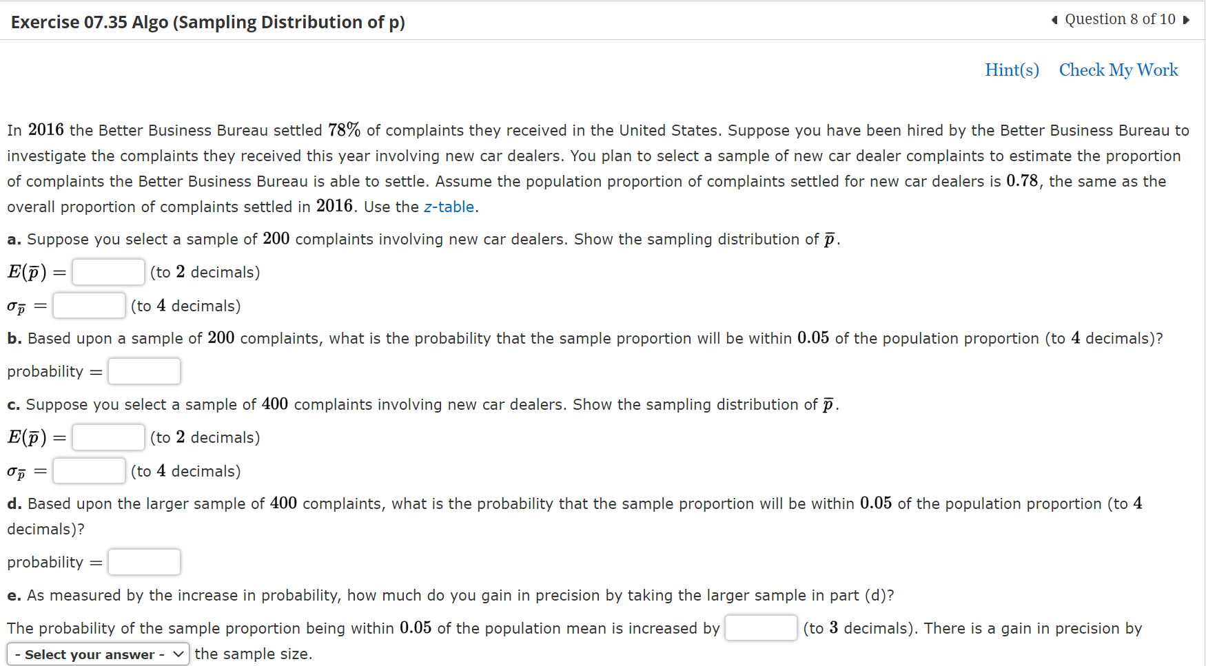 Solved Exercise 07.35 Algo (Sampling Distribution of p ) | Chegg.com