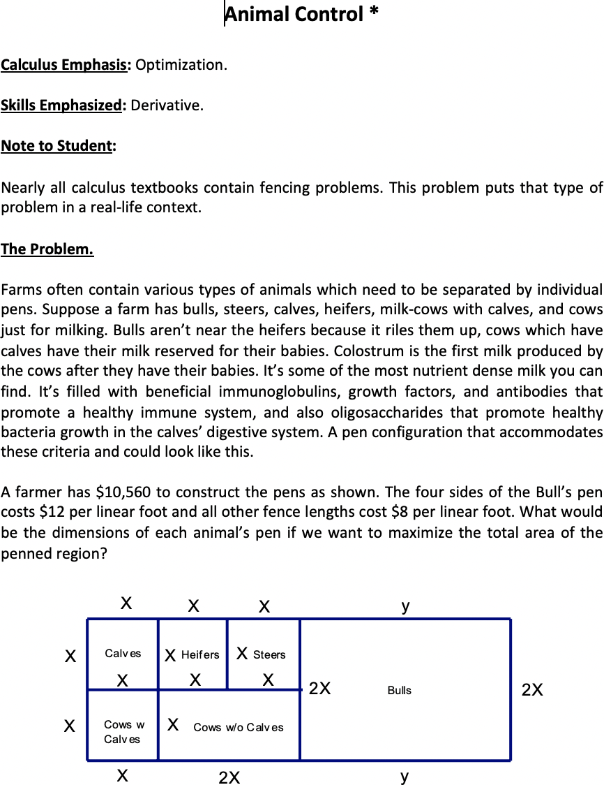 Solved Animal Control * Calculus Emphasis: Optimization. | Chegg.com