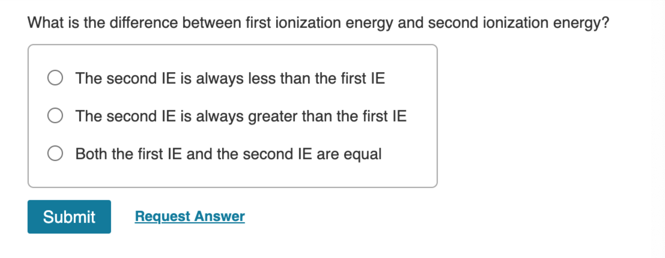 Solved What is the difference between first ionization | Chegg.com