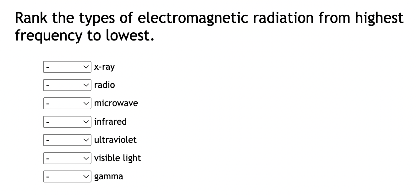 Solved Rank the types of electromagnetic radiation from | Chegg.com