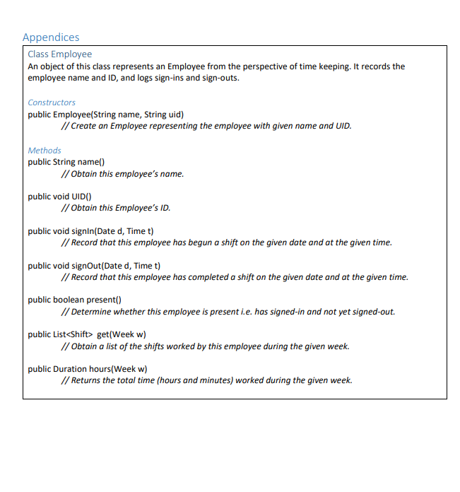 Solved AppendicesClass EmployeeAn object of this class | Chegg.com