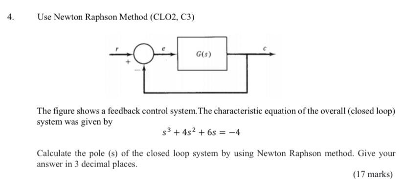 Solved 4. Use Newton Raphson Method (CLO2, C3) G(s) The | Chegg.com