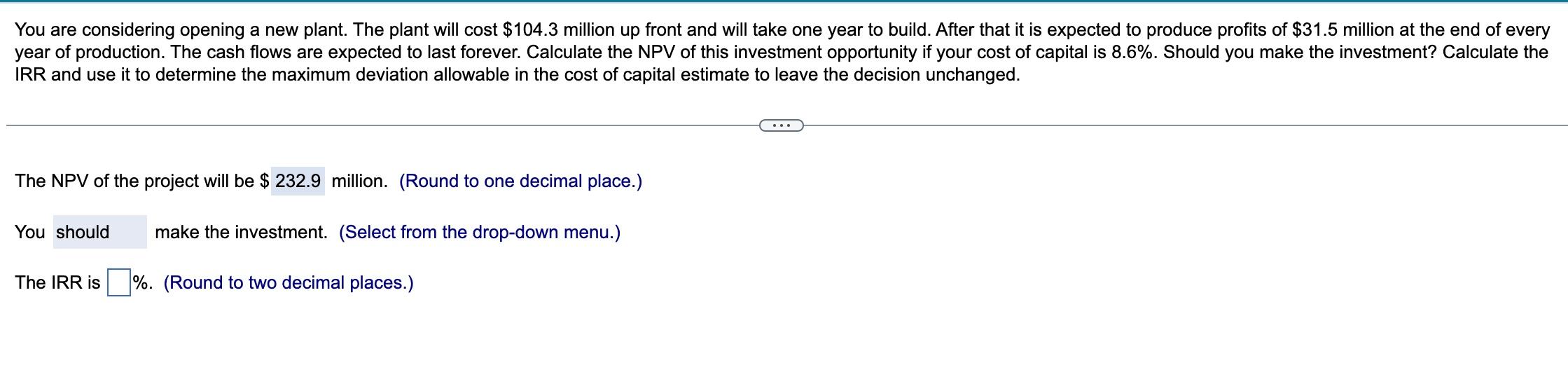 Solved IRR and use it to determine the maximum deviation | Chegg.com