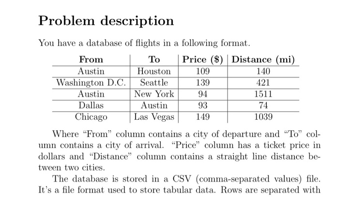 Solved Problem description 74 You have a database of flights | Chegg.com