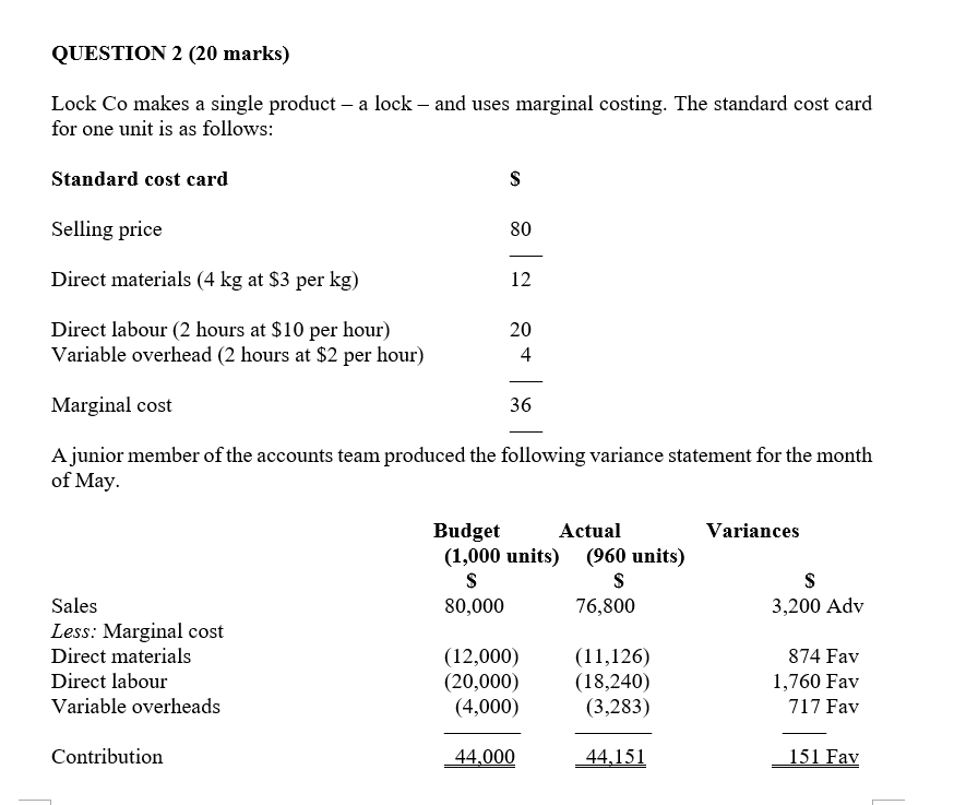 Lock Co used 3,648 kg of materials in the period and | Chegg.com