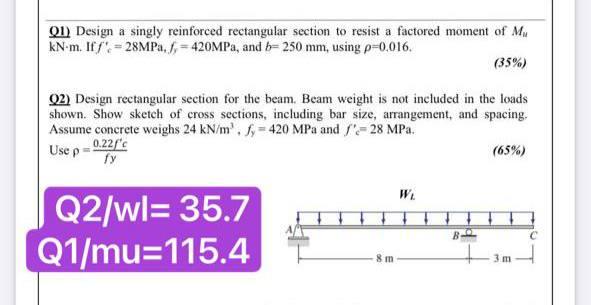Solved 01) Design a singly reinforced rectangular section to | Chegg.com